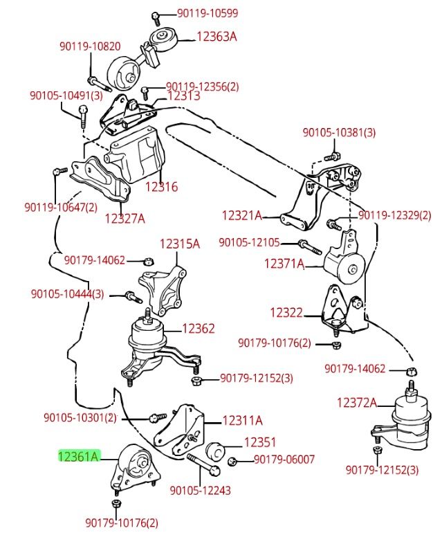 Genuine Toyota Front Insulator part# 12361-28100 for 2001-2007 Toyota ...