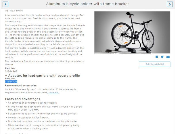 31664408 - Bicycle Holder - Frame Mounted - Aluminum - 2005-2020 Volvo ...