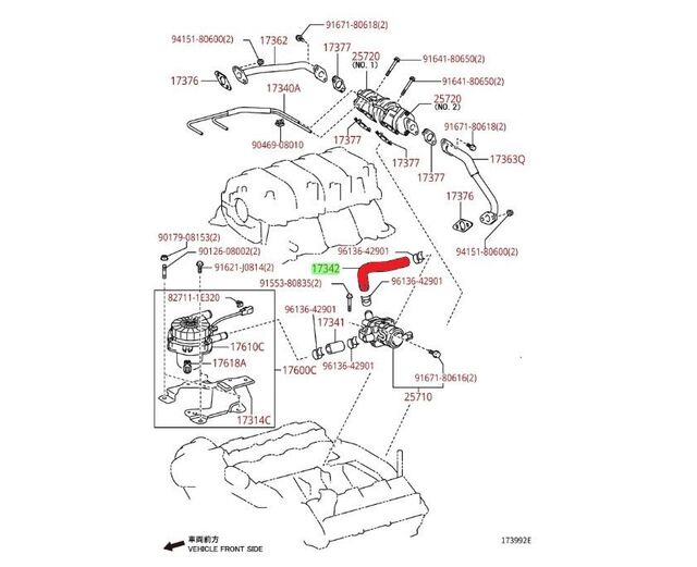 Genuine Toyota 2UZFE 4.7L V8 Air Injection Hose 17342-50180 | Frontier ...