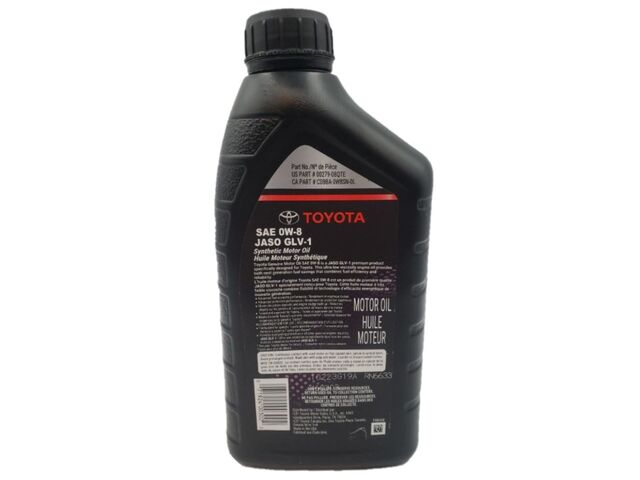 Toyota 0W8 Synthetic Motor Oil - JASO GLV-1 - Single Quart 00279-08QTE ...