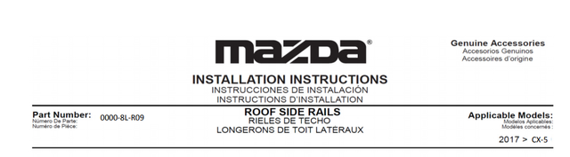 0000-8L-R09 - 2017-2025 Mazda CX-5 - Roof Rack, Side Rails | Mazda ...