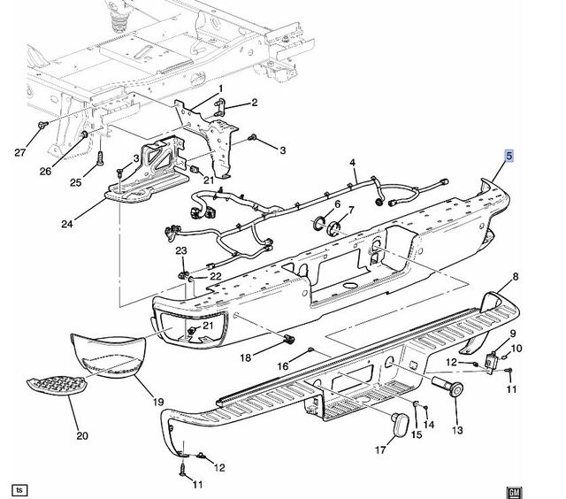 2014-2019 GM REAR BUMPER (BAR)(W/CORNER STEP AND SENSOR HOLES ...