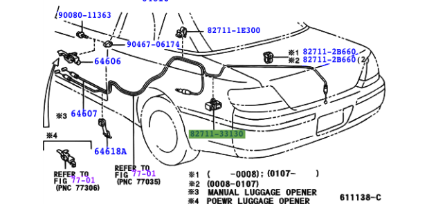 82711-33130 - Genuine Toyota Camry & Solara Trunk Cable/Wiring Harness ...