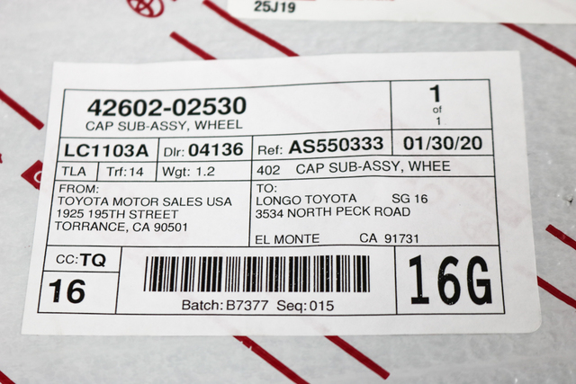 Buy Toyota Wheel Cover 42602-02530 | Longo Toyota Parts