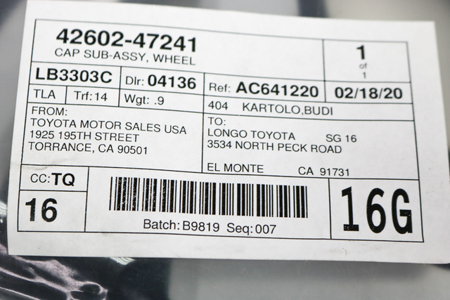 42602-47241 - Wheel Cover 2017-2019 Toyota Prius Prime | Longo Toyota Parts